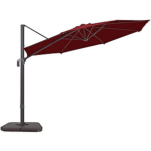 wikiwiki S Series Cantilever Patio Umbrellas 10 FT Outdoor Offset Umbrella/Fade & UV Resistant Solution-dyed Fabric, 5 Level 360 Rotation Aluminum Pole for Deck Pool Backyard Garden, Burgundy