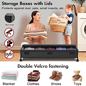 MixcMax Under Bed Storage Bins With Lids - 2Pack Lengthen Underbed Storage Containers with Wheels, Large Capacity Metal Clothes Organizer for Bedroom, Storage Box for Clothing Shoes Blanke Sheet