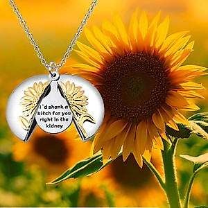 PENQI Sunflower Necklace Funny Best Friend Gift I’d Shank a Bitch For You Right In The Kidney Necklace Long Distance friendship Jewelry Bestie Soul Sister Gift