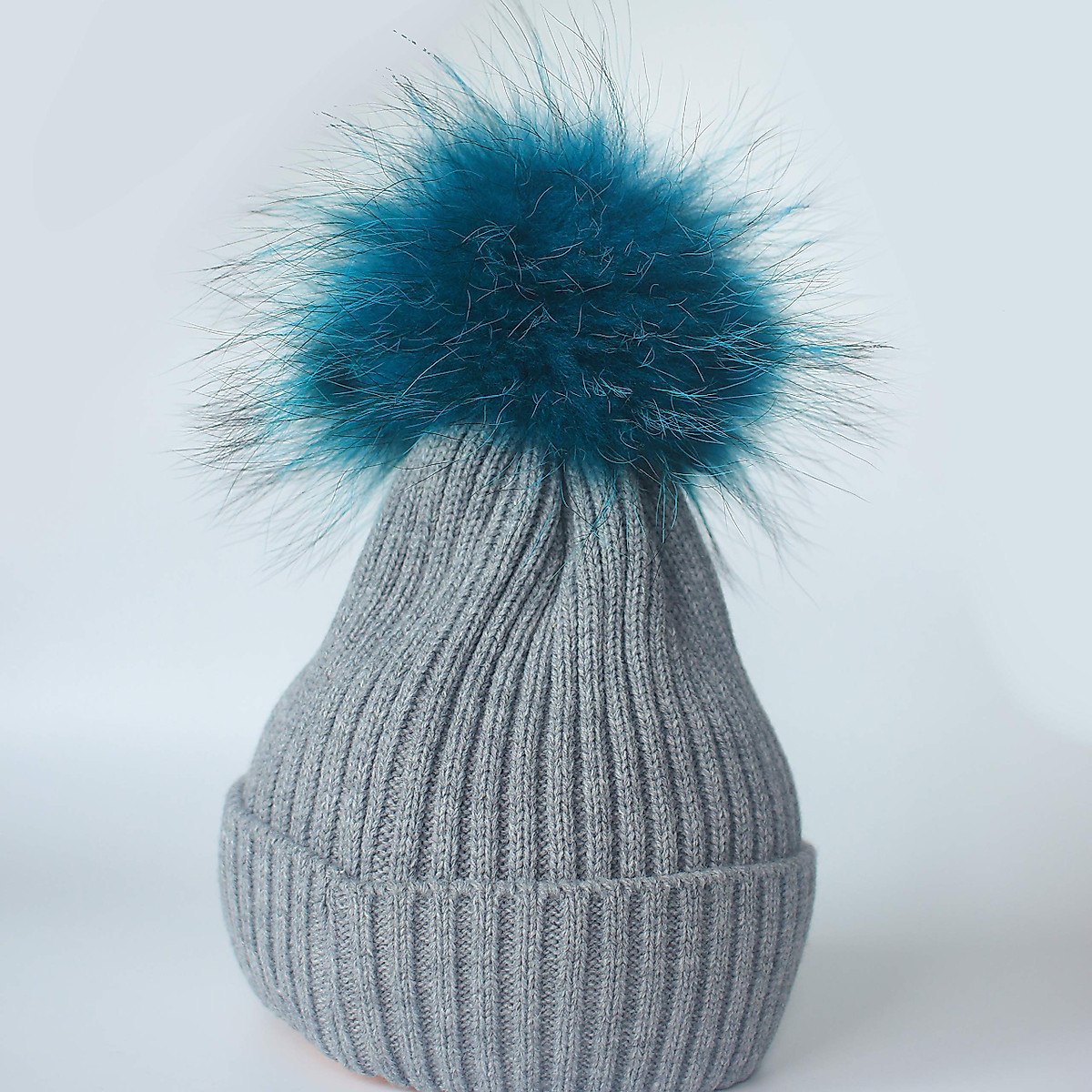 Chunxiao DIY Raccoon Fur Pom Pom Ball with Press Snap Button for Knitted Hat Beanie Hats, Detachable