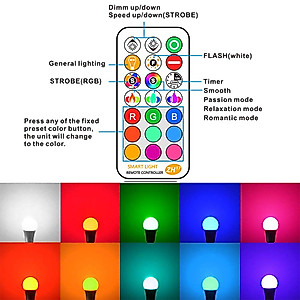 ILC LED Light Bulb 85W Equivalent, 5700K Daylight White Color Changing Light Bulbs with Remote Control RGB 6 Modes, Timing, Sync, Dimmable E26 Screw Base (2 Pack)