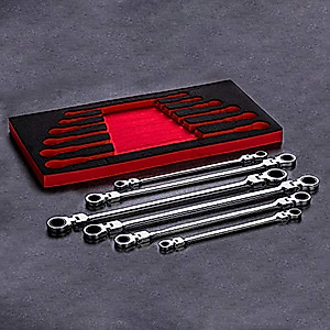 BULLTOOLS 6-Piece Flex-Head Extra Long Ratcheting Wrenches Double Box End Chrome Vanadium Steel 72-Tooth Wrench Set with Metric 8mm - 19mm