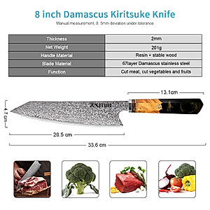 XT XITUO Kiritsuke Chef Knife,8 inch kitchen Knives Japanese VG10 Steel Damascus Kitchen Meat Sushi Cutting Cleaver Knife w/octagon Black Resin handle Gift Box… (Black-8'' Kiritsuke Knife)