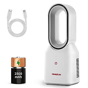 NUMIFUN Bladeless Table Fan USB Rechargeable Desk Fan Ultra Quiet Portable Fan for Tabletop Nightstand Underdesk Touch Control, 3 Winds Speeds, 13 Inches