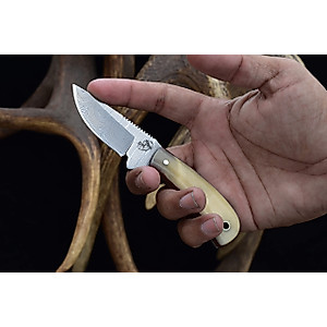 Knives Ranch Fixed Blade EDC Skinning Knife – Cattle Bone Handle – Heavy-duty Horizontal Carry Sheath (2006-B)