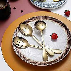 Gold 10-Piece Serving Flatware Silverware Set,Stainless Steel Serving Utensil Set,Include Slotted Serving Spoon, Serving Spoon, Cake Server, Serving Fork, Soup Ladle
