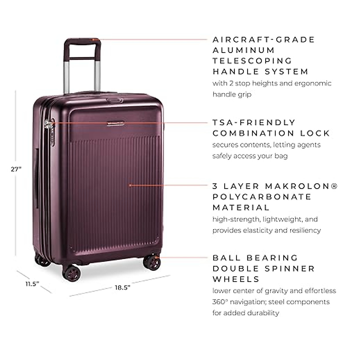 Briggs & Riley Sympatico Hardside Medium Spinner Luggage, Plum, 27-Inch Checked