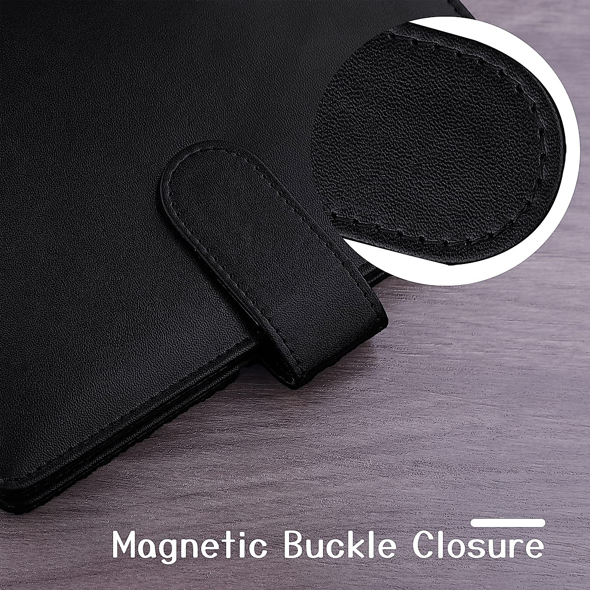 Antner A6 PU Leather Notebook Binder Refillable 6 Ring Budget Binder for A6 Filler Paper, Loose Leaf Personal Planner Binder Cover with Magnetic Buckle Closure, Black