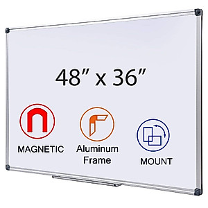 DexBoard 48 x 36-in Magnetic Dry Erase Board with Pen Tray| Aluminum Frame Portable Wall Large Whiteboard Message Presentation Board for Office & Classroom