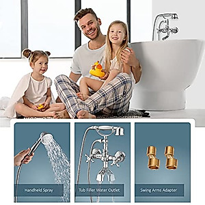 Aolemi Wall Mount Bathtub Faucet with Handheld Shower Polish Chrome Double Cross Handle Mixer Tap with Telephone Shaped Hand Sprayer Vintage Tub Filler