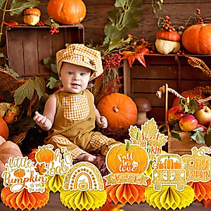 8 PCS Little Pumpkin Baby Shower Decorations Honeycomb Centerpieces Fall Theme Baby Shower Table Decorations Pumpkin Baby Shower Table Toppers for Autumn Thanksgiving Gender Reveal Party Decorations