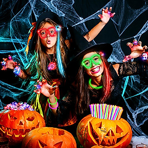 108 Halloween Party Favors Toys for Kids, Light Up Rings Necklaces Halloween Treats Goodie Bag Fillers Pinata Stuffers Classroom Prizes Halloween Glow Sticks Bulk Trick or Treat Toy Non Candy Supplies