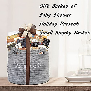 LUSE LIVE Small Woven Basket,Rope Storage Basket with Handle,Cute Cotton Basket for Nursery,Cat Dog Toy Storage Organizer Basket,Storage Bins for Toy Organizer,Grey,10×10×7 inch