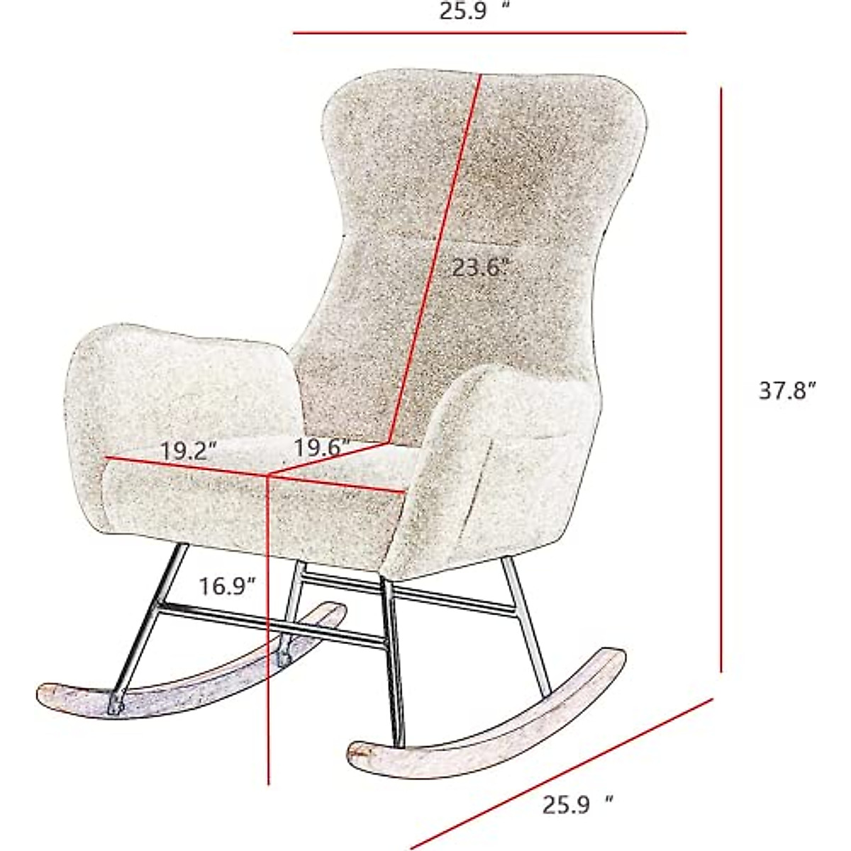 hansones Rocking Chair Nursery,Modern Accent Rocking Chair,Upholstered Nursery Glider Rocker for Baby,Rocking Chair Indoor for Living Room/Bedroom/Nursery(Cream White Teddy Fabric)