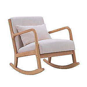 JIAX Glider Chairs, Ottomans & Rocking Chairs, Mid Century Retro Sofa Chair with Wooden Frame Armrest and Fabric Cushions Comfy Leisure Chair for Bedroom Balcony Outdoor (Color : White, Size : C)