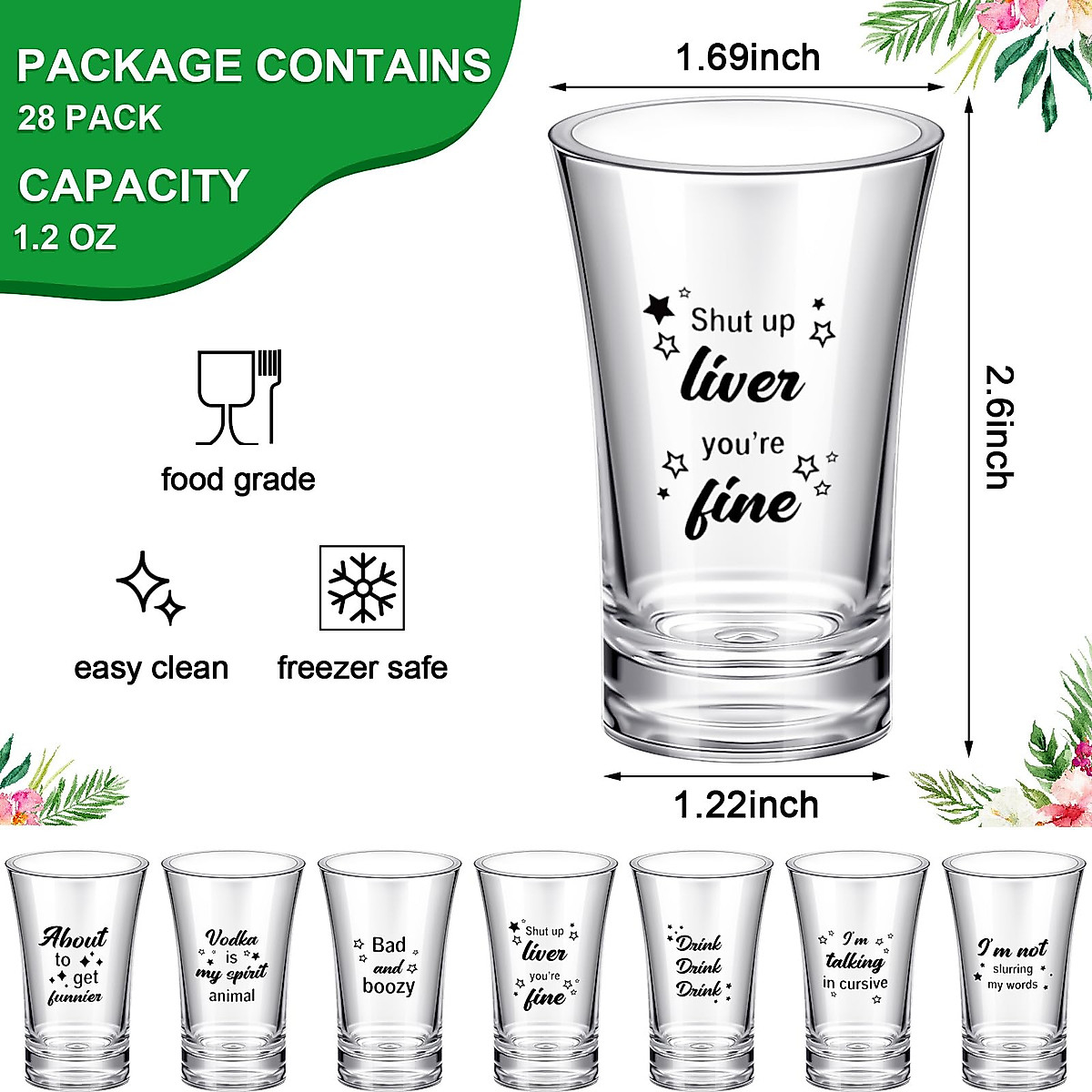 28 Pcs Funny Shot Glasses for Adult Acrylic Party Shot Glasses 1.2 Ounce Shot Glasses Party Favors for Guests Shot Glasses Bulk Wine Shot Glasses for Adult Birthday Party Drinking Gifts Supplies