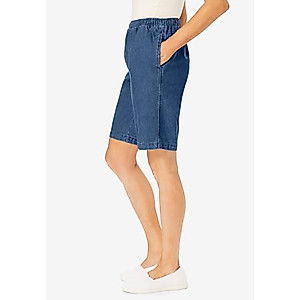 Woman Within Women's Plus Size 7-Day Elastic-Waist Cotton Denim Short - 18 W, Medium Stonewash