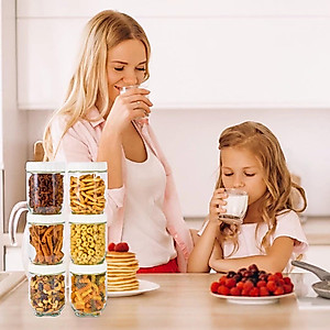 Hoa Kinh Glass Food Storage Jars with Lids, 20oz 6Pack Leak Proof Small Stackable Glass Jars Kitchen Canisters for Overnight Oats, Cereal, Clear Empty Glass Jars with Lids for Kitchen(White 6Pack)