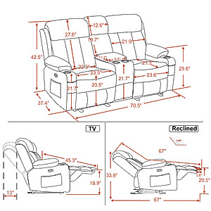 MCombo Electric Power Loveseat Recliner, Faux Leather Power Reclining Sofa with Heat and Massage, USB Ports, Cup Holders for Living Room 6095 (Cream White, Loveseat Recliner with Console)