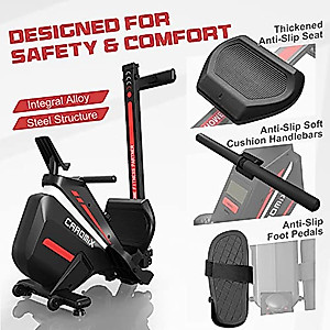 Caromix Rowing Machine Magnetic Row Machine Foldable Rower with 8 Level Adjustable Quiet Magnetic Resistance, Ergonomic Seat & LCD Monitor (Black)