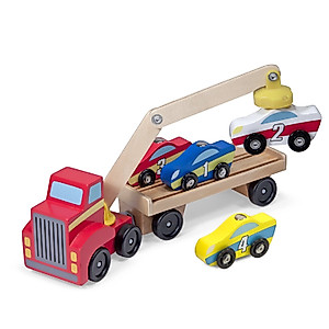 Melissa & Doug Wooden Car Loader Bundle with 1 Offical M&D Scratch Art Mini-Pad [93903]