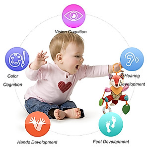 SHLOYIRE Baby Stroller Rattle Toy, Soft Baby Rattle Toys, Hanging Rattle Clip On Car Seat and Baby Stroller for Infants, Sensory Plush Animal Toys for Newborn Baby Girls and Boys (Dog & Fox)