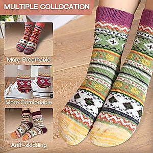 FYC Winter Womens Socks - Wool Warm Thick Knit Cozy Crew Casual Vintage Soft Socks for Women - Christmas Gifts - 5 Pairs