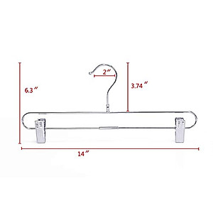 Quality Pant Hangers - 10-Pack Pant & Skirt Hanger Set - Chrome Pant Hangers with Clips - 360-Degree Metal Swivel Hook Hangers for Clothes, Pants - Durable, Anti-Rust Jean, Slack & Trouser Hangers