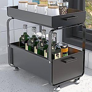 HytTer Sinks Under Sink Organizers,Kitchen Cabinet Organization,2 Tier Cabinet Shelf and Bathroom Organizer Rack for Kitchen Spices Cleaning Supplies Cosmetics/Black