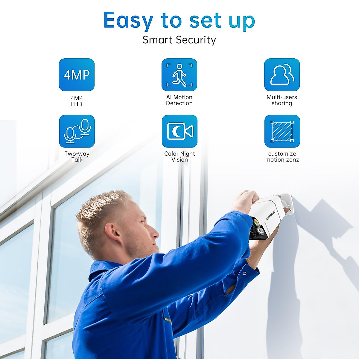 WESECUU Poe Security Camera System, 4K CCTV Camera Security System 4pcs IP Home Security Cameras Outdoor, 2-Way Talk, Human Detection, with 1TB HDD for 24-7 Recording Home Kits