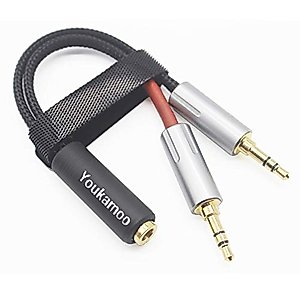 Youkamoo 2 x 3.5mm Male to 4.4mm Female Balanced 4 Pole 8 Core Silver Plated Headphone Earphone Audio Adapter Cable New in Box for PHA-3 3.5mm x 2 to 4.4mm
