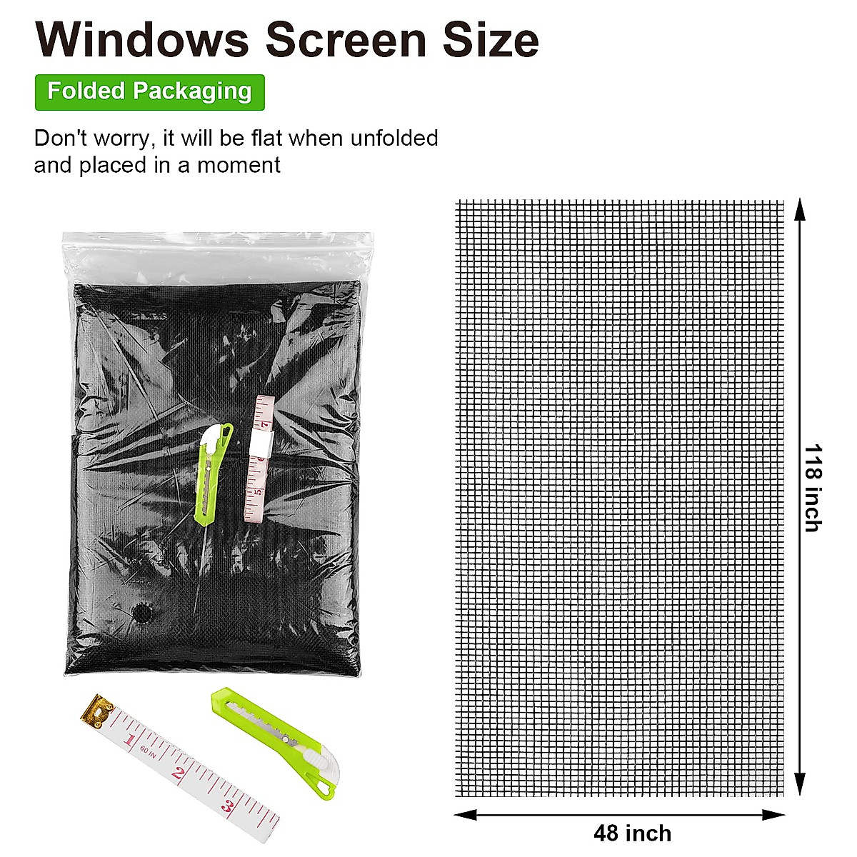 Replacement Window Screens, 48X118 Inch Durable Window Screen Mesh for Patio Porch Door Windows, DIY Adjustable Fiberglass Screen Repair Kit Sliding Net Roll Pet, Black by Ouskr
