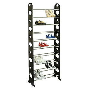 Home Basics Stackable 30 Pair Metal and Plastic Shoe Rack, Shoe Organizer for Entryway, Black