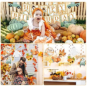 Fall Little Pumpkin Party Decorations, Happy Birthday Pumpkin Banner and Autumn Hello Fall Party Hanging Swirls Decorations, Little Pumpkin Baby Shower Fall Thanksgiving Birthday Party Supplies