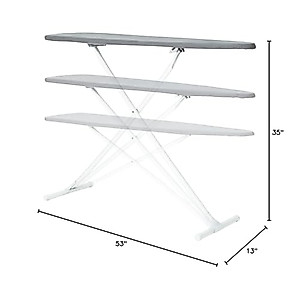Ironing Board Full Size; Made in USA by Seymour Home Products (Solid Grey) Bundle Includes Cover + Pad | Iron Board w/Steel T-Legs Adjustable Tabletop up to 35" High; Perforated Top for Steam Flow