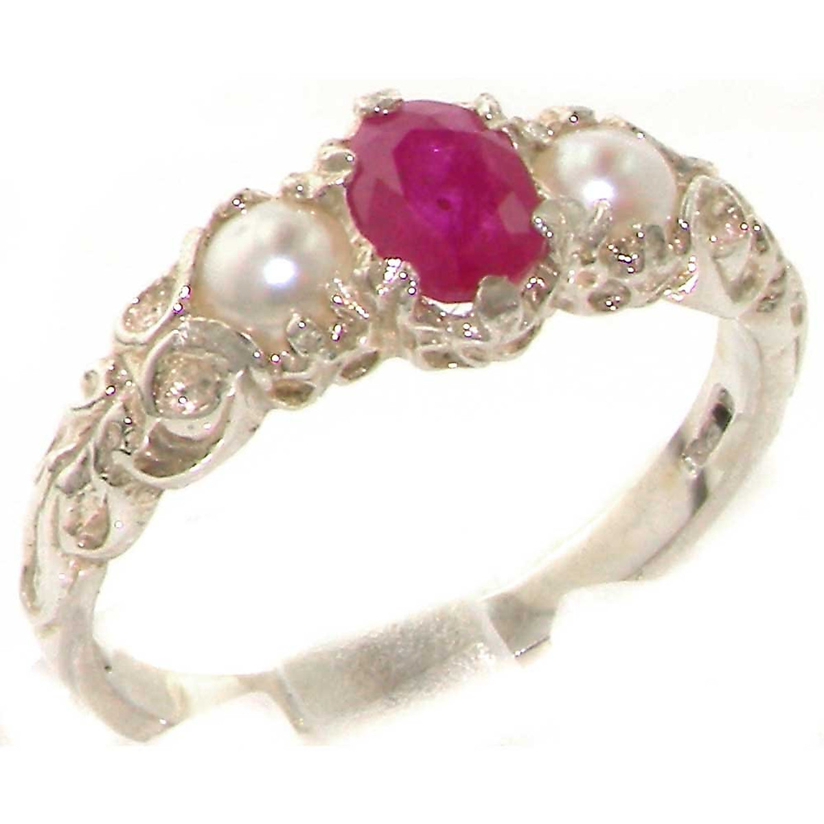 LetsBuyGold 925 Sterling Silver Real Genuine Ruby and Cultured Pearl Womens Promise Ring - Size 9
