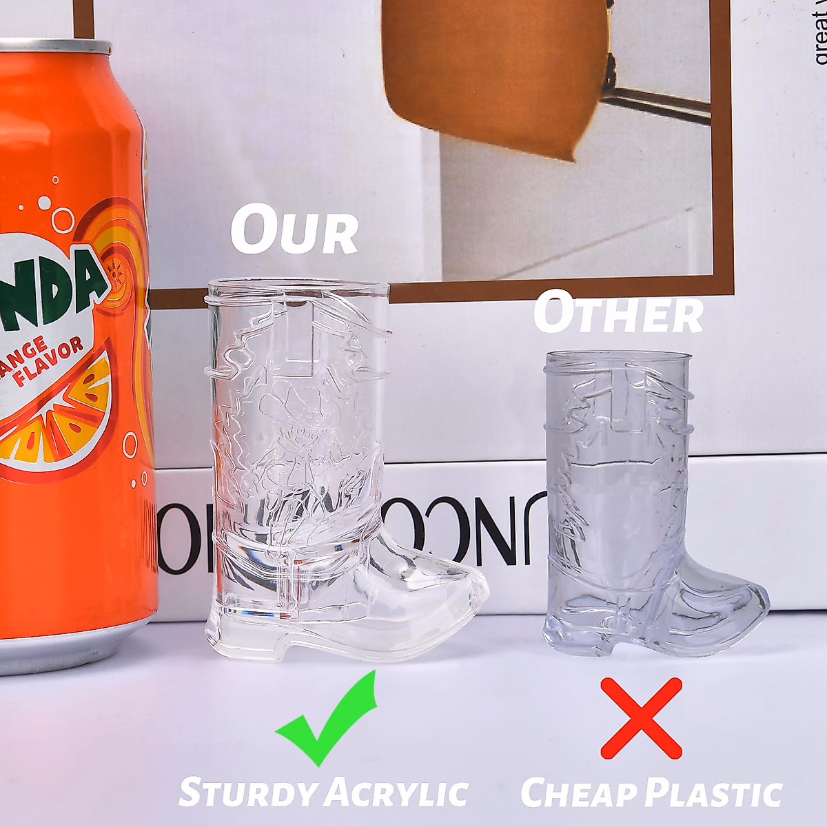 Cowboy Boot Shot Glasses - Set of 24 Latest Cowboy Pattern 1.5oz Plastic Clear Shot Glasses Bulk Disposable Reusable Shot Glass Cups Western Themed Party Decorations for Bachelorette,Birthday,Tequila