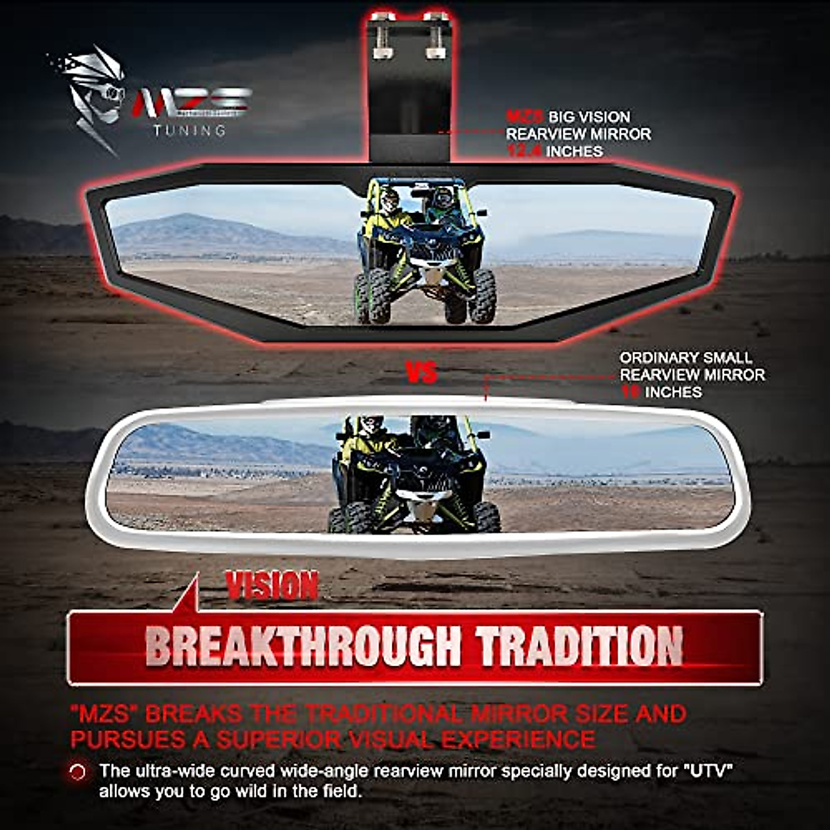 MZS Aluminum UTV Center Rear View Mirror, Maverick Trail Rrarview Mirror Adjustable Black Compatible with 2018-2023 Maverick Trail and Sport | 2021-2023 Commander/MAX Accessories 715004924 715003638