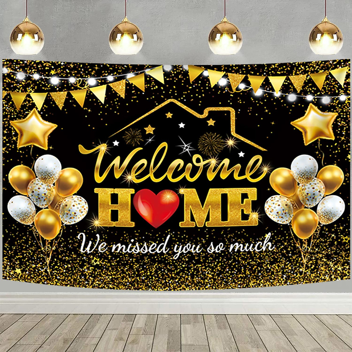 Gold and Black Welcome Home Banner Family Reunion Backdrop Welcome Home Decorations We Missed You So Much Decorations Welcome Back Banner Welcome Sign for Party Supplies 7x5FT