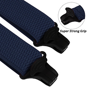 Buyless Fashion Heavy Duty Suspenders for Men - 48" Adjustable Straps 1 1/2" - X Back with Black Plastic Clips - 5147-Navy