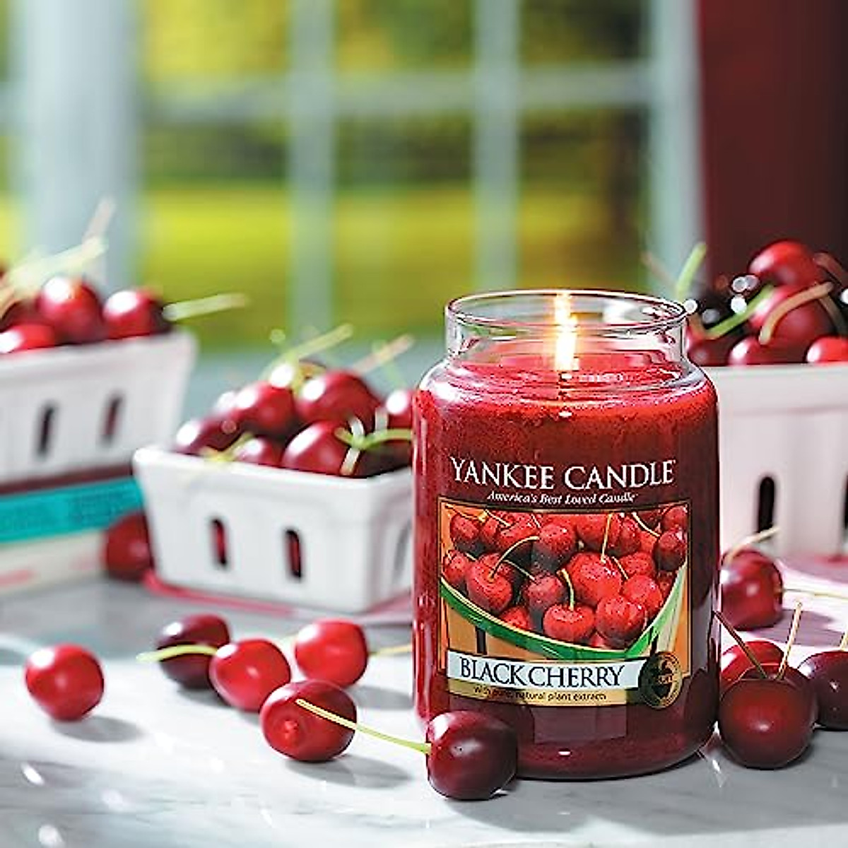 Yankee Candle Black Cherry Scented, Classic 22oz Large Jar Single Wick Candle, Over 110 Hours of Burn Time, Ideal for Home Décor and Gifting