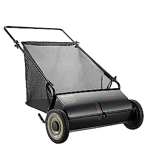 VEVOR Push Lawn Sweeper, 26 Inch Leaf & Grass Collector, Strong Rubber Wheels & Heavy Duty Thickened Steel Durable to Use with Large Capacity 7 ft³ Mesh Collection Bag, 4 Spinning Brushes