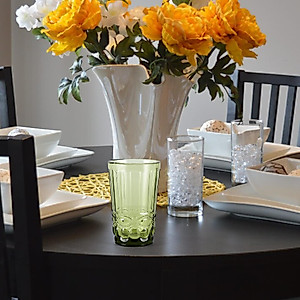 Wongblee Colored Drinking Glasses 10.8 Oz, Vintage Embossed Multicolored Glassware, Romantic Tumblers Glass for Water, Juice, Beverages, Pack of 4