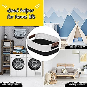 ECDYQXVU 2 Pack Cotton Rope Storage Basket, 14x11x5 IN, Oval Storage Bins, Decorative Woven Basket Cube Storage Organizer for Nursery, Laundry, Towel, Clothes, Toy, Cosmetics, Books (Black/White)