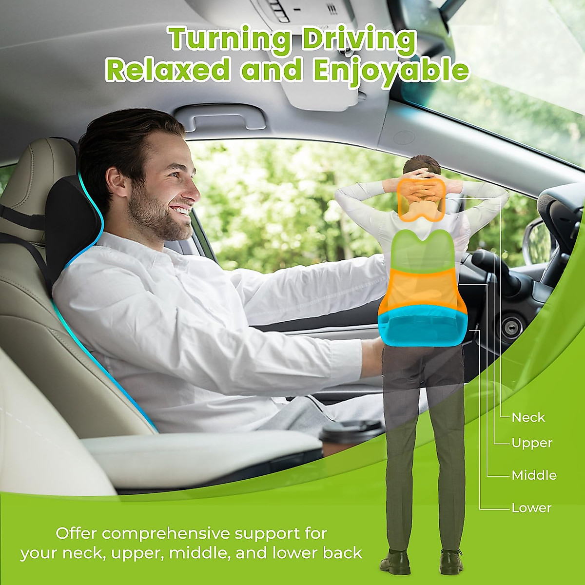 Dreamer Car Back Support Lumbar Support for Car & Car Neck Pillow kit for Driving Fatigue Relief,Memory Foam Ergonomic Car Pillow Comfort Your Neck and Back,Black