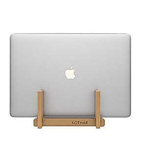 Kothar Wooden Vertical Laptop Stand for Desk, Vertical Laptop Holder, Bamboo, Desktop Dock for Apple MacBook, Microsoft Surface, iPad, Tablets and More