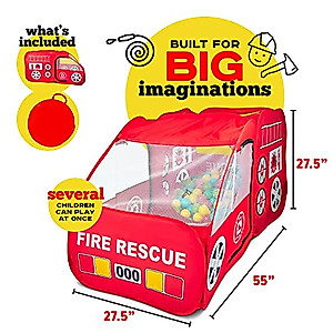 Kiddey Fire Truck Play Tent for Kids - Firetruck Tents with Sirens and Fireman Sound Button for Girls, Boys, & Toddlers Gifts - Red Fire Engine Pop Up Playhouse for Toddler - Indoor & Outdoor