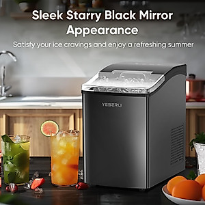 YESERLI Nugget Ice Maker,40lbs/Day Soft Chewable Pellet Countertop Ice Maker with Self-Cleaning Function,Ice Machine with Ice Scoop&Basket,One-Click Operation Pannel for Home,Office,Party,RV,Black