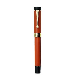 Jinhao 100 Resin Fountain Pen 18KGP Medium Nib 0.6mm with Golden Clip Writing Gift Pen (Orange-Red)
