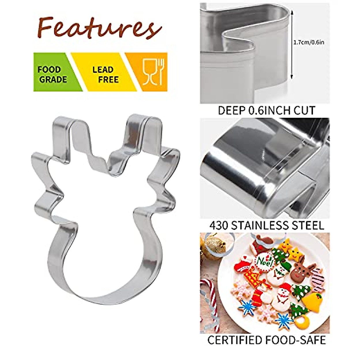 DERAYEE 10Pcs Christmas Cookie Cutters, Christmas Metal Cookie Cutter Shapes Snowflake, Snowman, Candy Cane Stainless Steel Cookie cutters for Baking